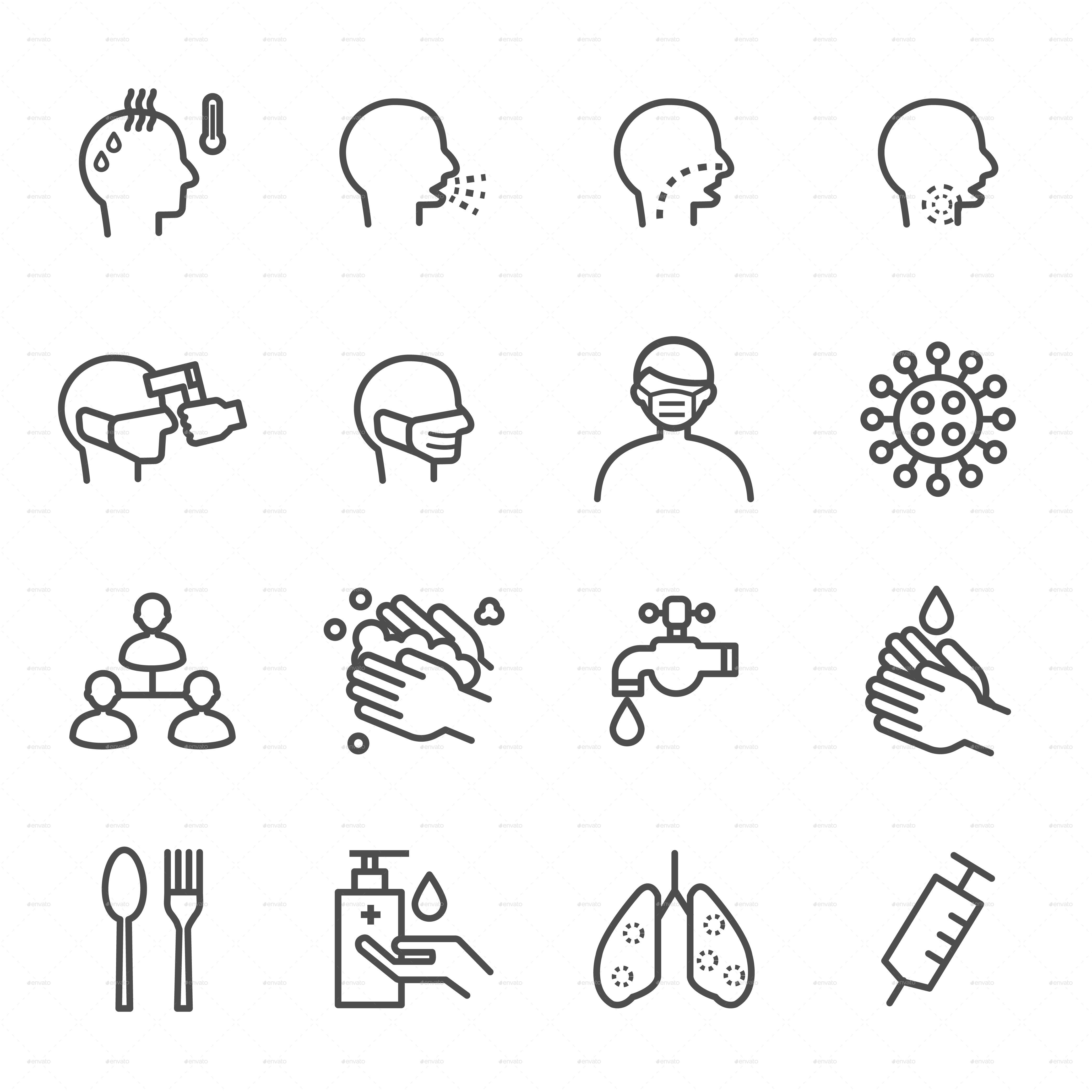 Corona virus Covid-19 Icons Vector, Icons | GraphicRiver